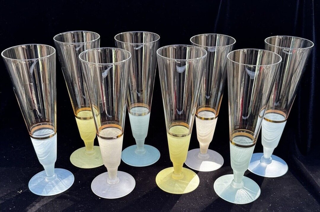 8 MCM 9” Frosted Pastel Color Libby Beer Iced TEA PILSNER Glasses ...