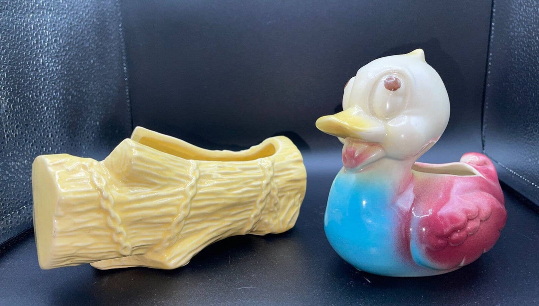 Adorable Vintage Duck Planter & Log CERAMIC Vases 1950'S American ...