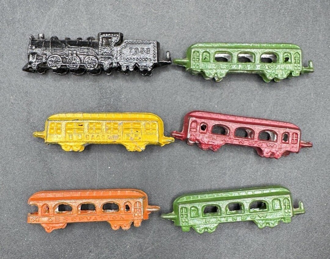 Tiny Blue Bird Train Car & Locomotive 6 Pc Set Diecast Metal Mini ...