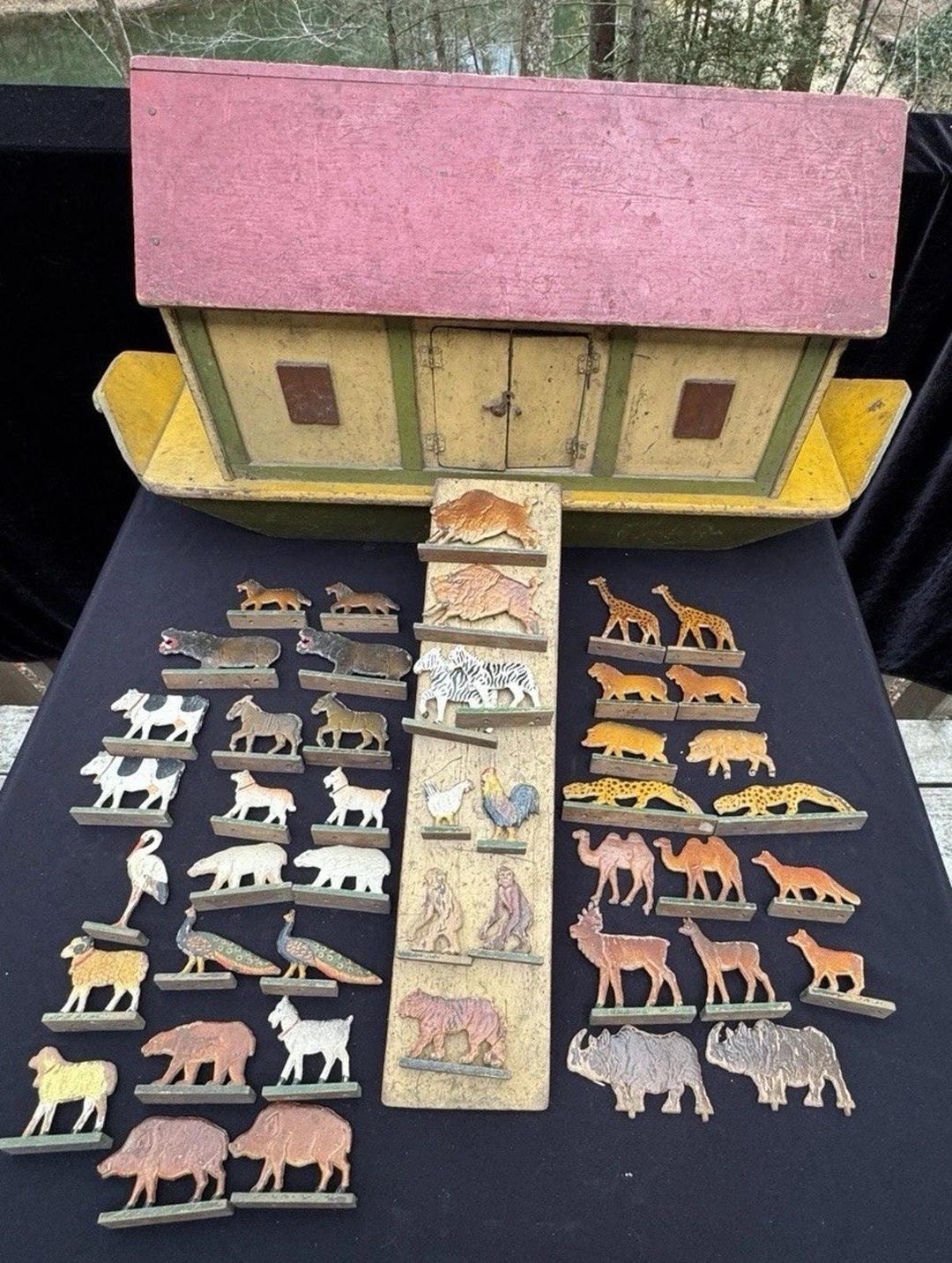 Huge Rare Germany Antique Wood NOAH'S ARK Ramp Removable Top & Animals ...