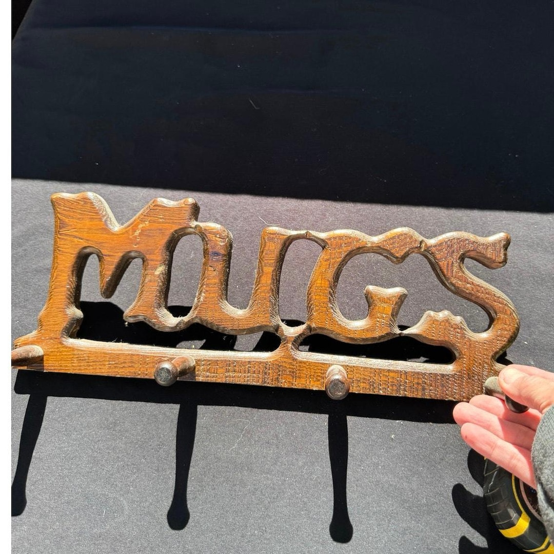 Vintage Wood MUGS 4 Pegs Wall Hanging Sign Mug Rack 1960s MCM EUC - Etsy