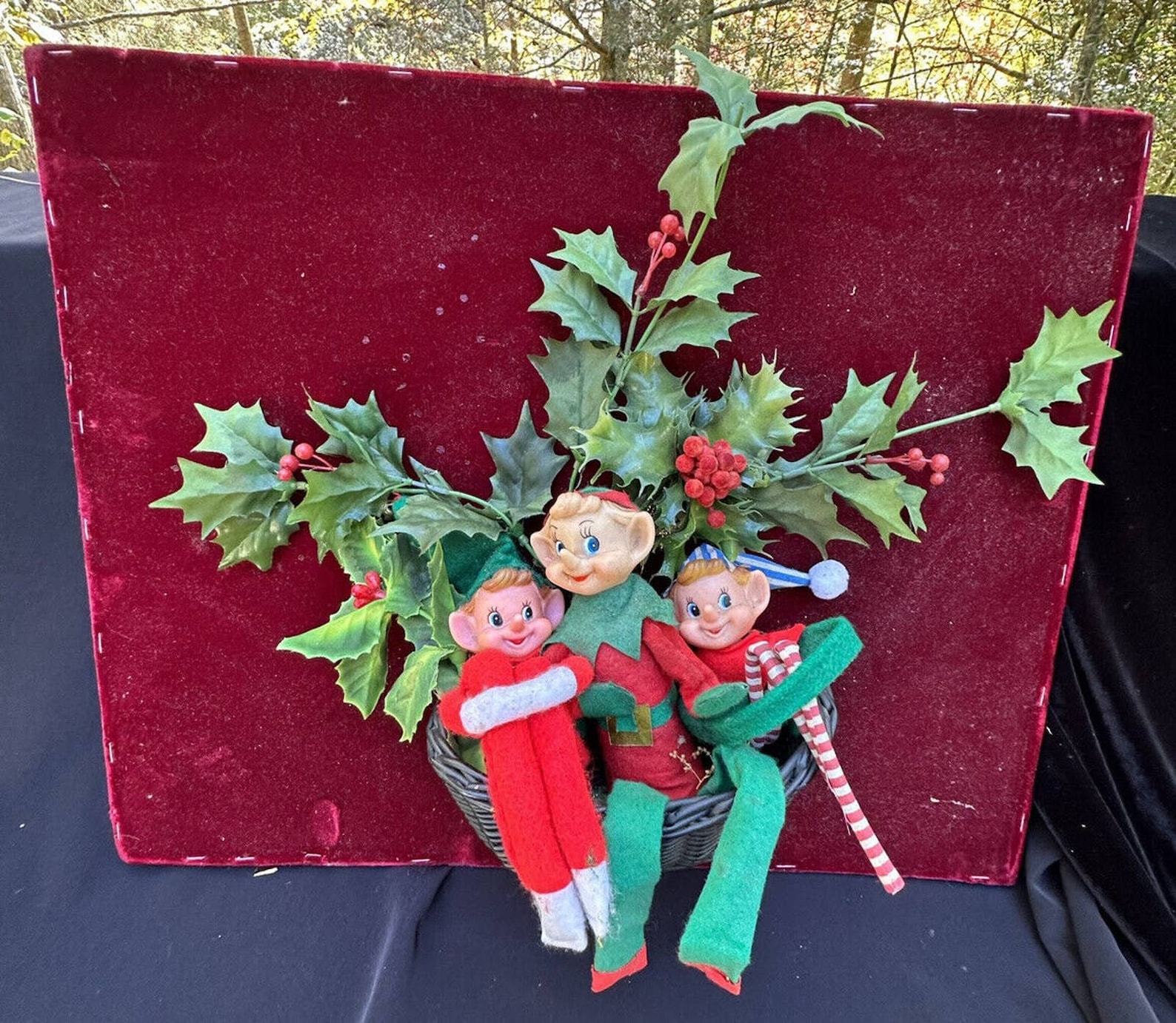 Mid Century Knee Hugger Elves Holly 20” Display Christmas Japan Pixie ...