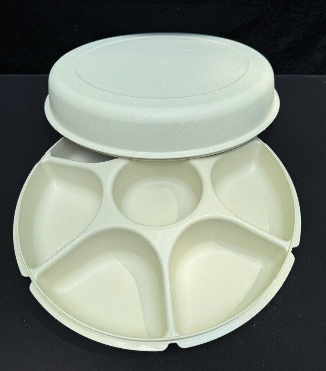 Vtg Tupperware Cream Divided Serving Tray Vegetable Dip Container With ...