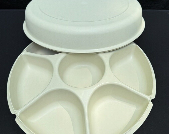 Vtg Tupperware Cream Divided Serving Tray Vegetable Dip Container With ...