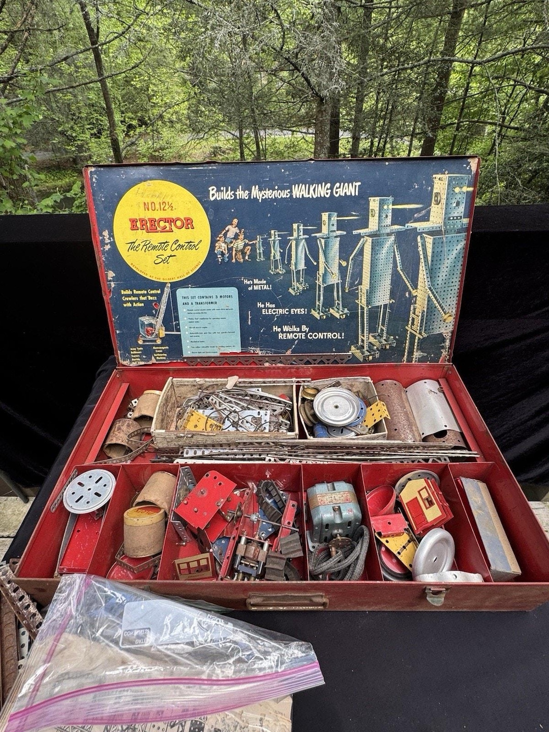 Rare 1949 #12 1/2 AC Gilbert Erector Set 2 Level Metal Case Loaded With ...