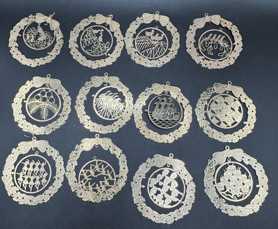 Vintage Interpur 14k Gold Plated 12 Days of Christmas Brass Ornaments ...