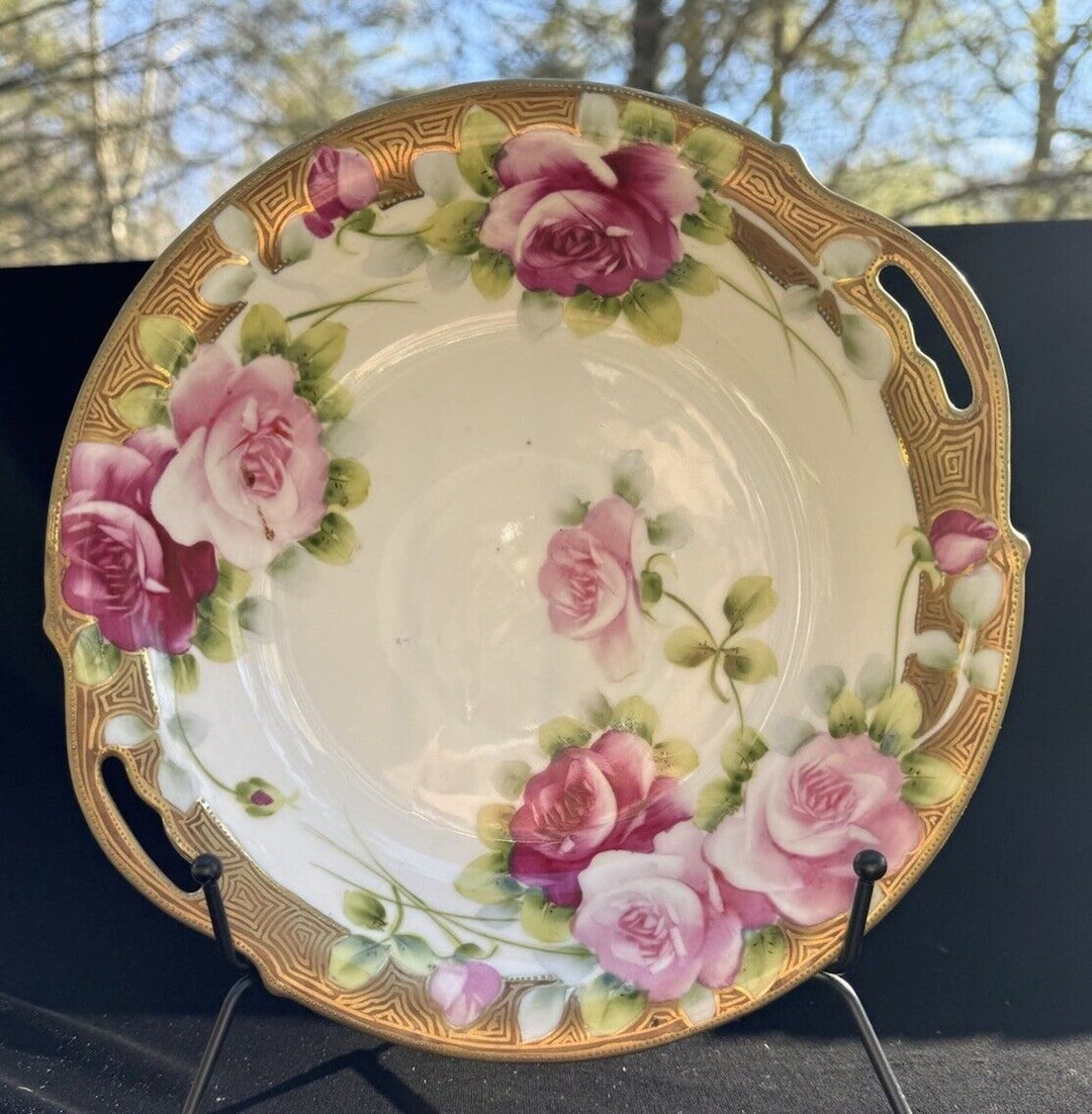 Gorgeous 1911 Nippon Morimura Bros Floral Rose Gilded Handled 9” Bowl ...