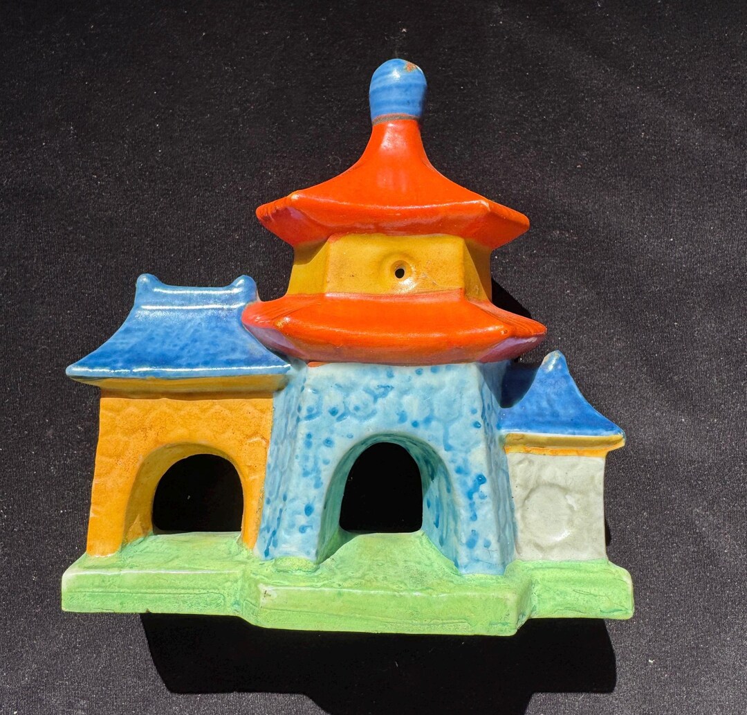 Vintage Ceramic Fish Bowl Tank Ornaments Decor Pagoda Castle Made in ...
