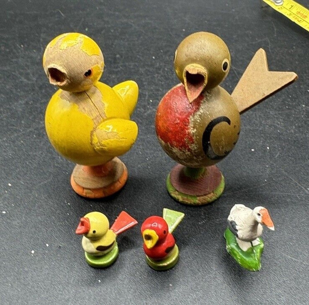 Antique German Erzgebirge Putz Village Handcarved Wood Duck Figures -S1 ...