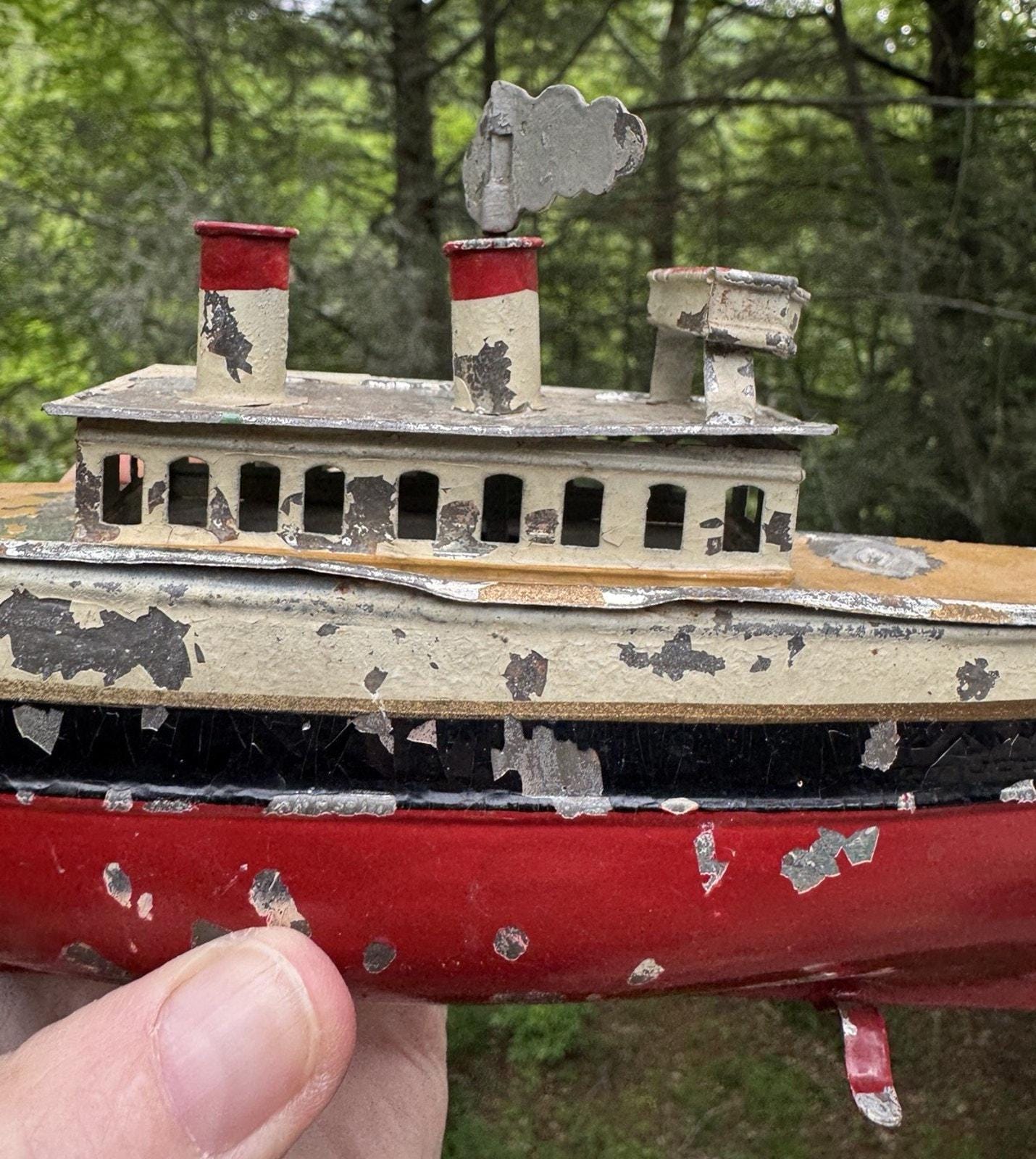1900’S BING CARETTE GERMAN Tin 2 Smokestack Ship Ocean Liner Wind up ...