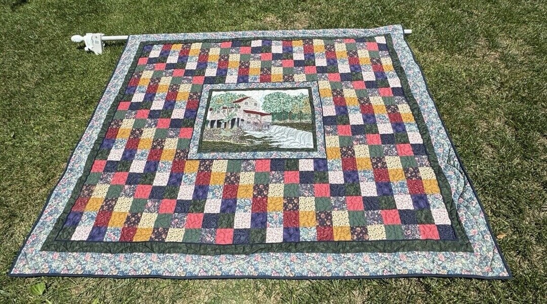 Hand Quilted 80” Hanging Patchwork Colorful Quilt Cottage Core Grist ...