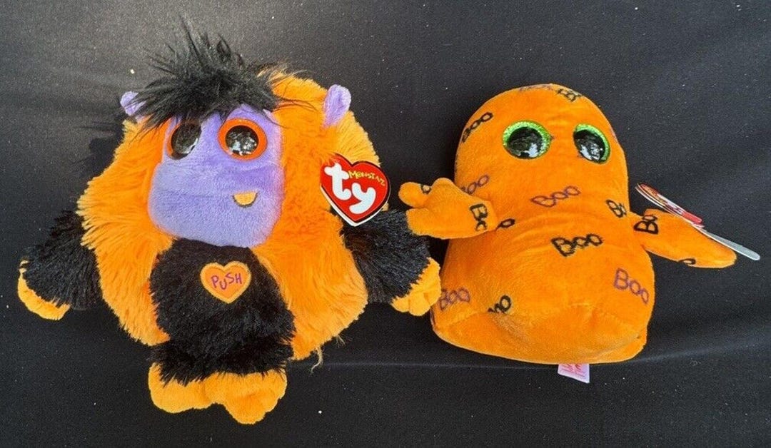 Vtg Frank Plush Brand Ty Monstaz & Boo Ghoulie Beanie Boos Works! With ...