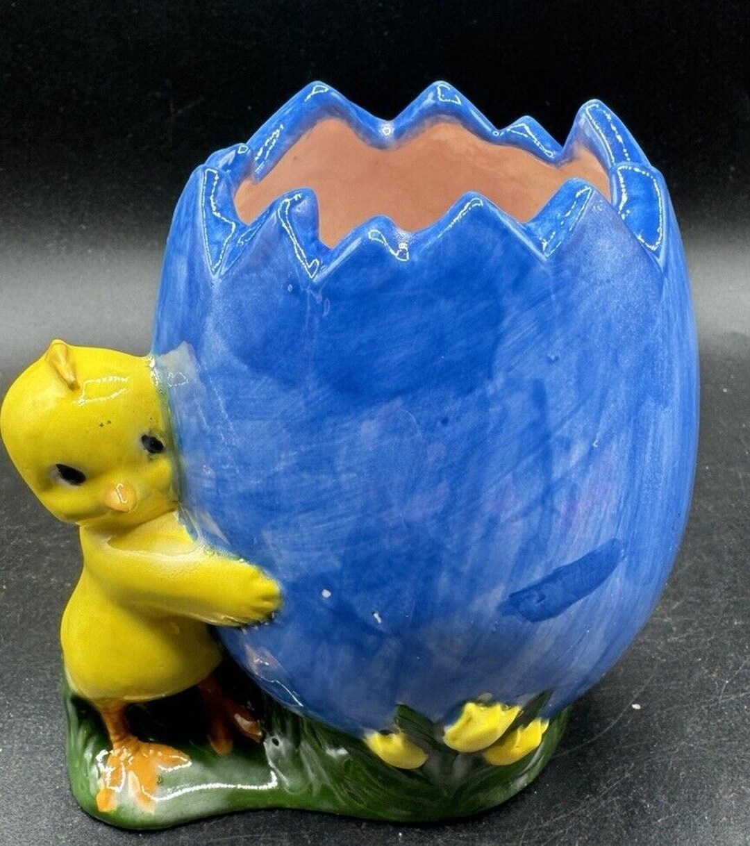 Vintage Ceramic Cracked Egg Planter Baby Chick Hand Painted Bowl Vase ...