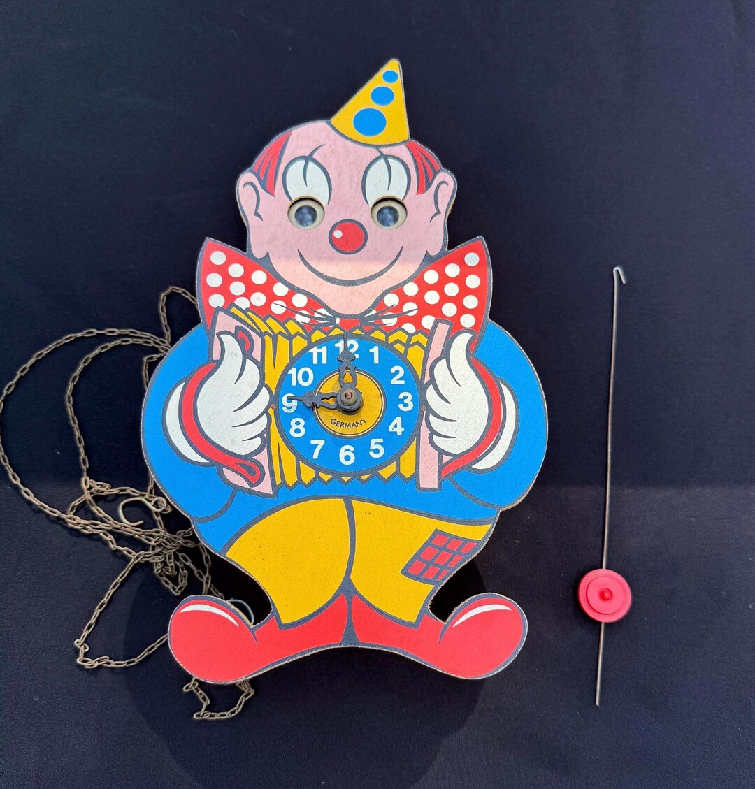 Vgt West Germany Googly Moving Eyes Wooden Clown Pendulum Clock 10 ...