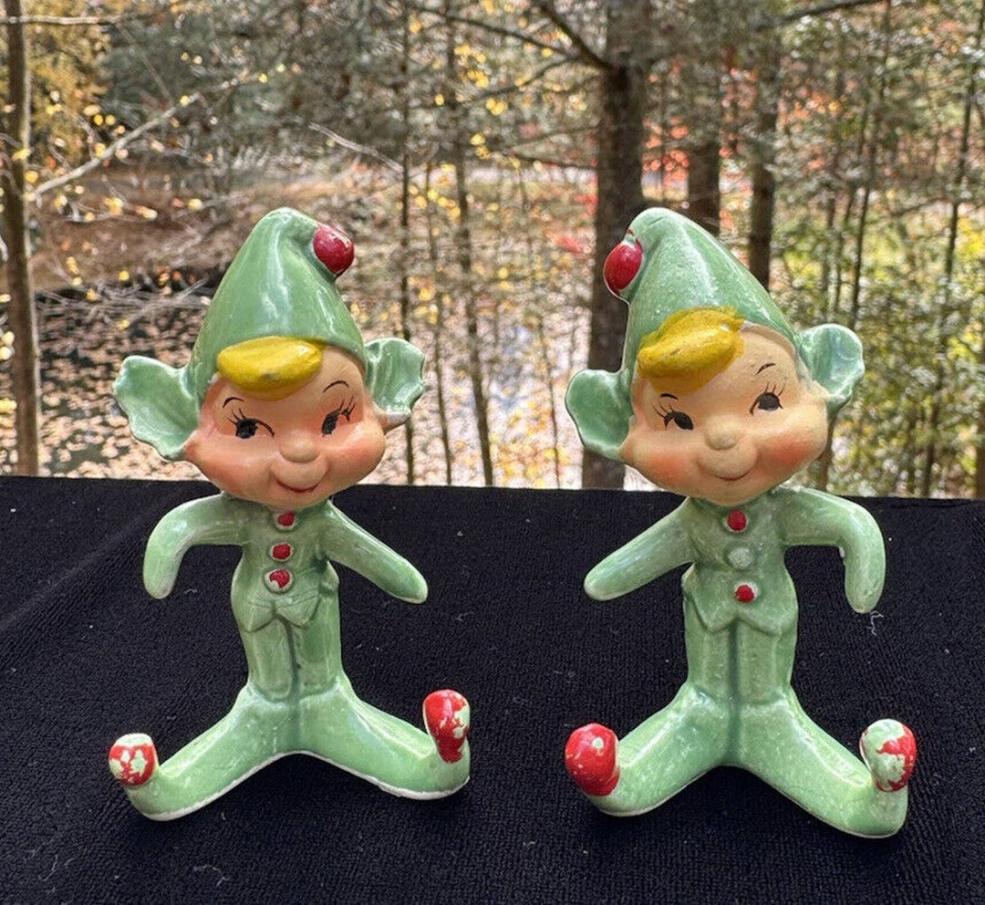 2 Rare Pixie Place Card Holders Green by Holt Howard 1959 Super Cute ...