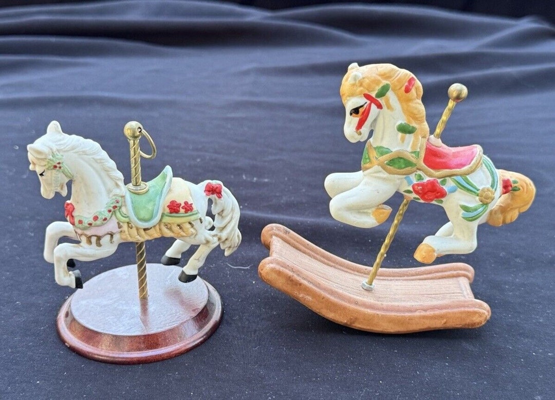 2 Vintage 1980’s Rocking Horse Carousel Porcelien Pole Figures GEI -H2 ...