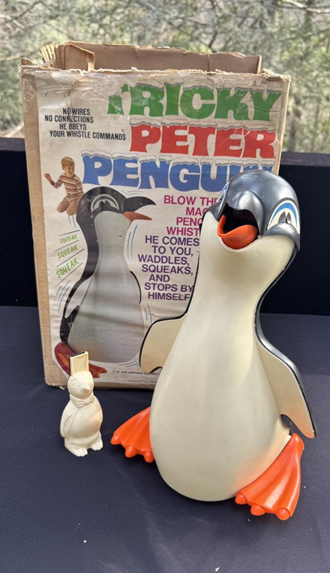 Vintage 1969 Remco TRICKY PETER PENGUIN Box Toy Whistle Sound Activated ...