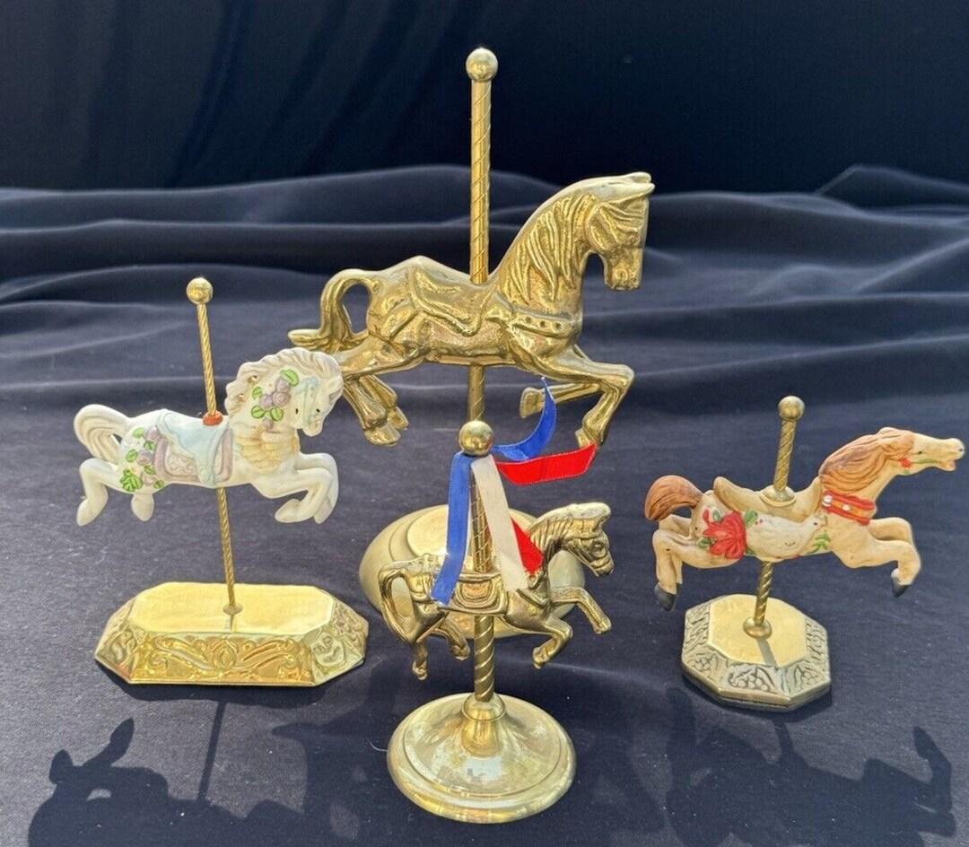 4 Brass Gold Carousel Horse Figurines Carnival Merry-go-round Andrea ...