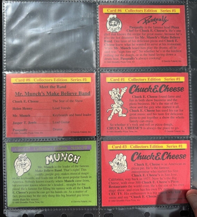 1993 Chuck E Cheese Showtime Pizza Series 1 Lot of 5 RARE Trading Cards ...