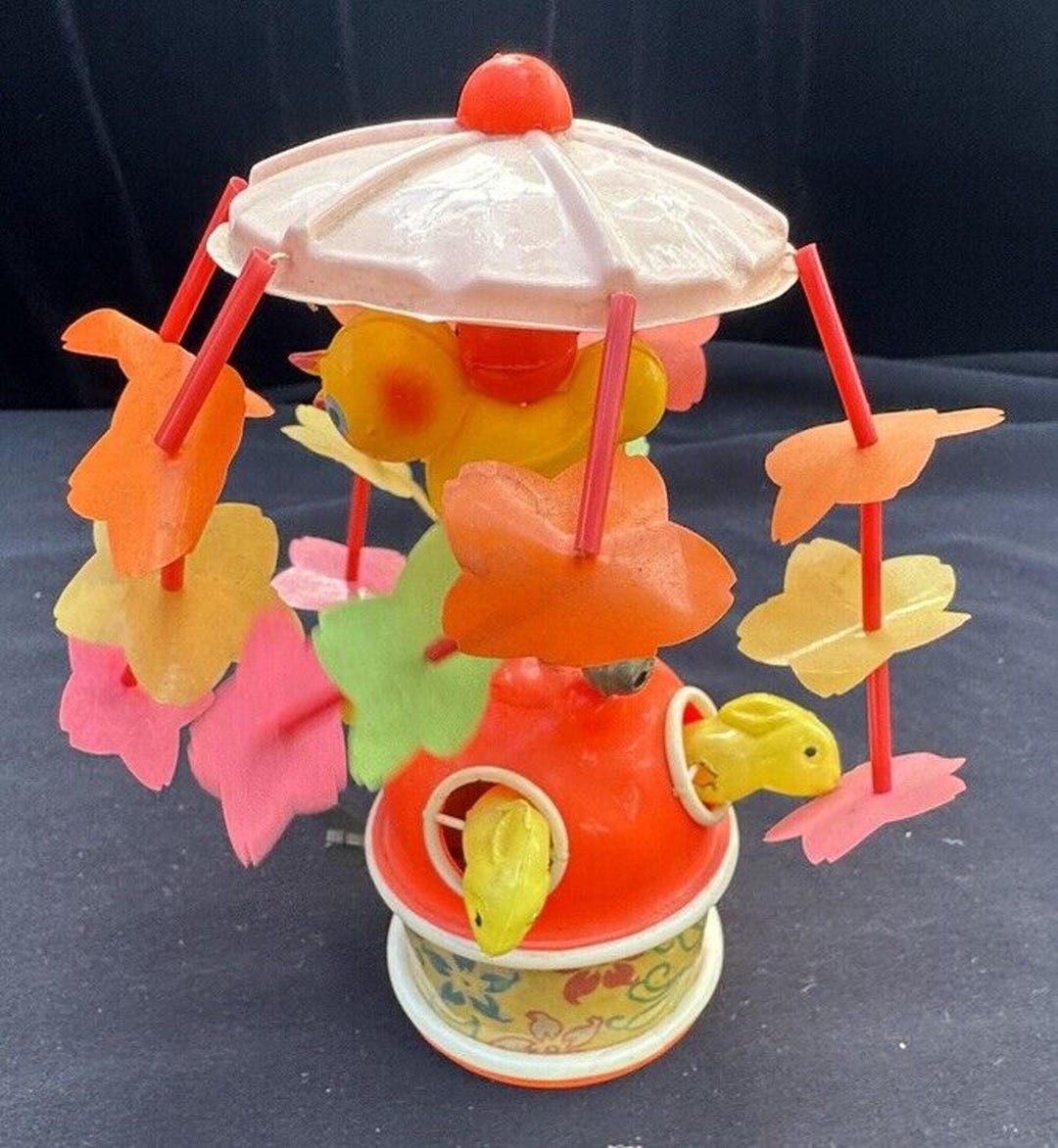 Rare 30s Celluloid Wind up Mechanical Toy Hungry Chicks Flower Spin ...