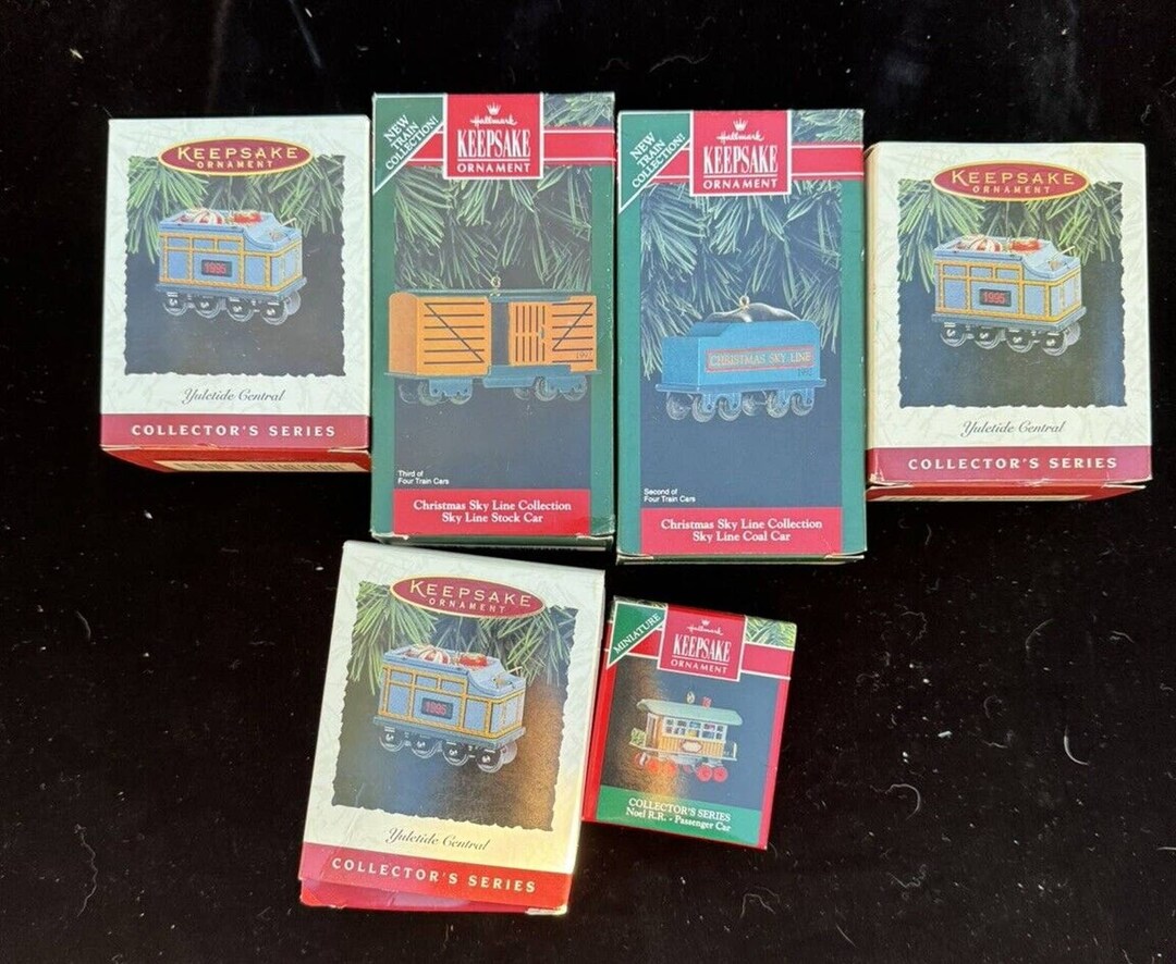 6 1990’s Hallmark Christmas Train Ornaments Yuletide Central & Sky Line ...