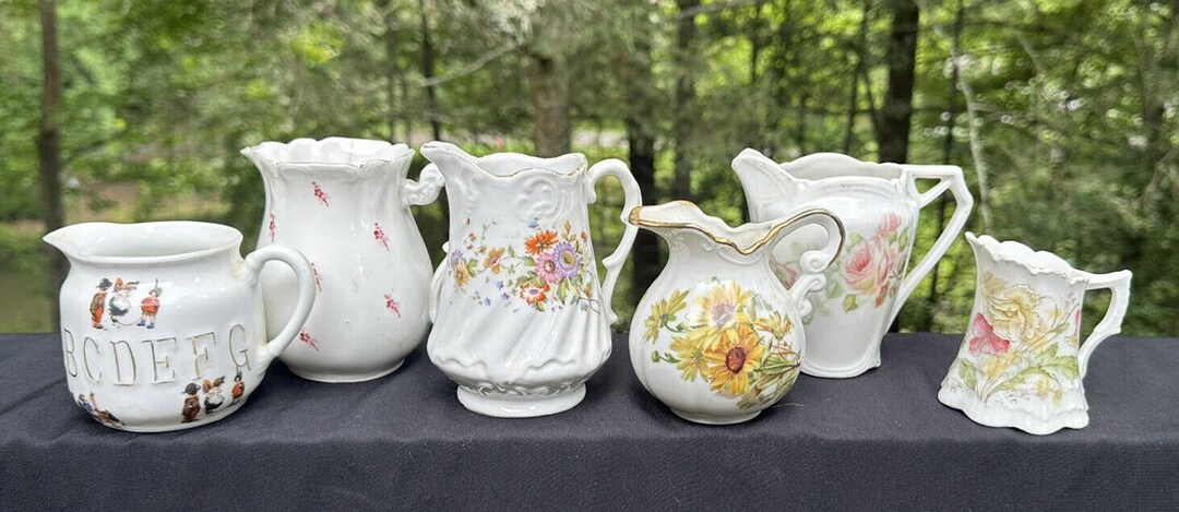 LOT OF 6 Antique Cream PITCHERS Mini Creamers Bavaria Germany & More ...
