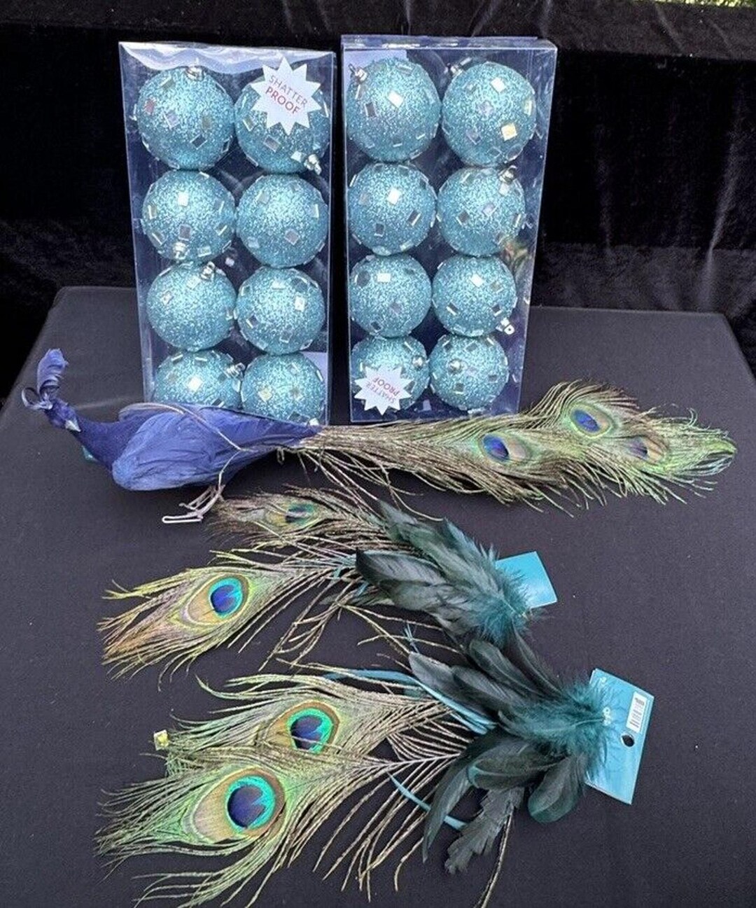 Beautiful Lot of Peacock Feather Christmas Ornaments & Matching Balls ...