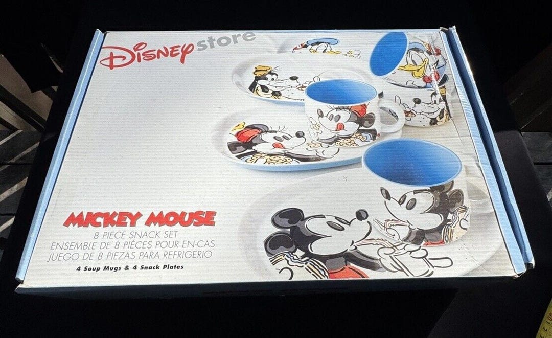 Brand New Disney Store Mickey Mouse 8 Piece Snack Set 4 Plates 4 Mugs ...