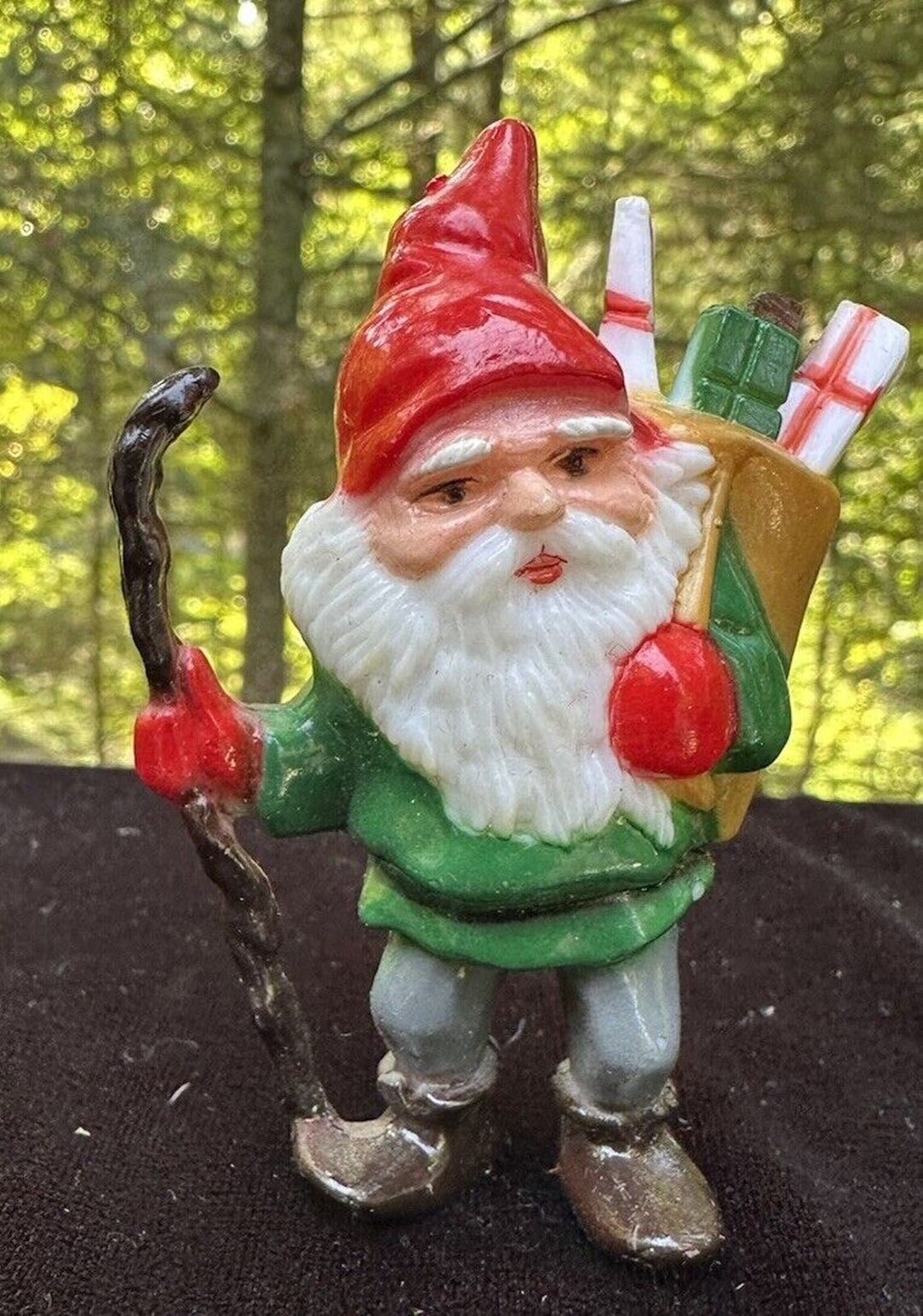 Vintage Walking Gnome Elf Figurine Carrying Candy Canes in Back Pack ...
