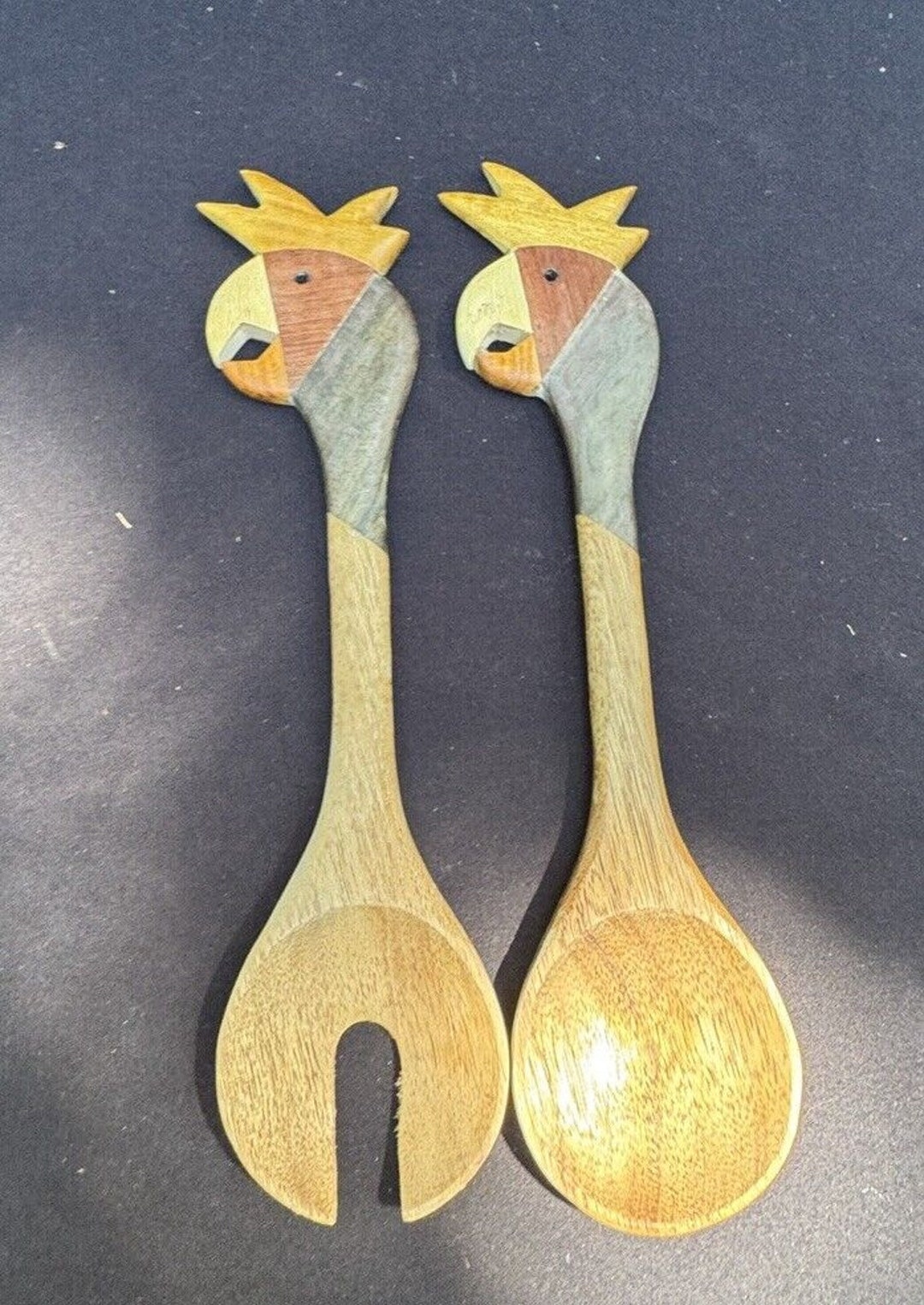 Vintage Rooster Salad Serving Set Tri-colored Wooden Spoons -A93 - Etsy