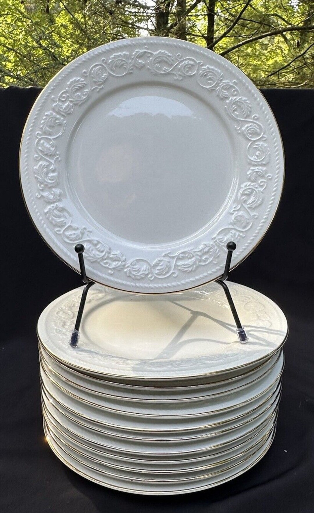 12 Farberware Calais 4173 White W/ Gold Trim - Salad Plates 8" Diameter ...