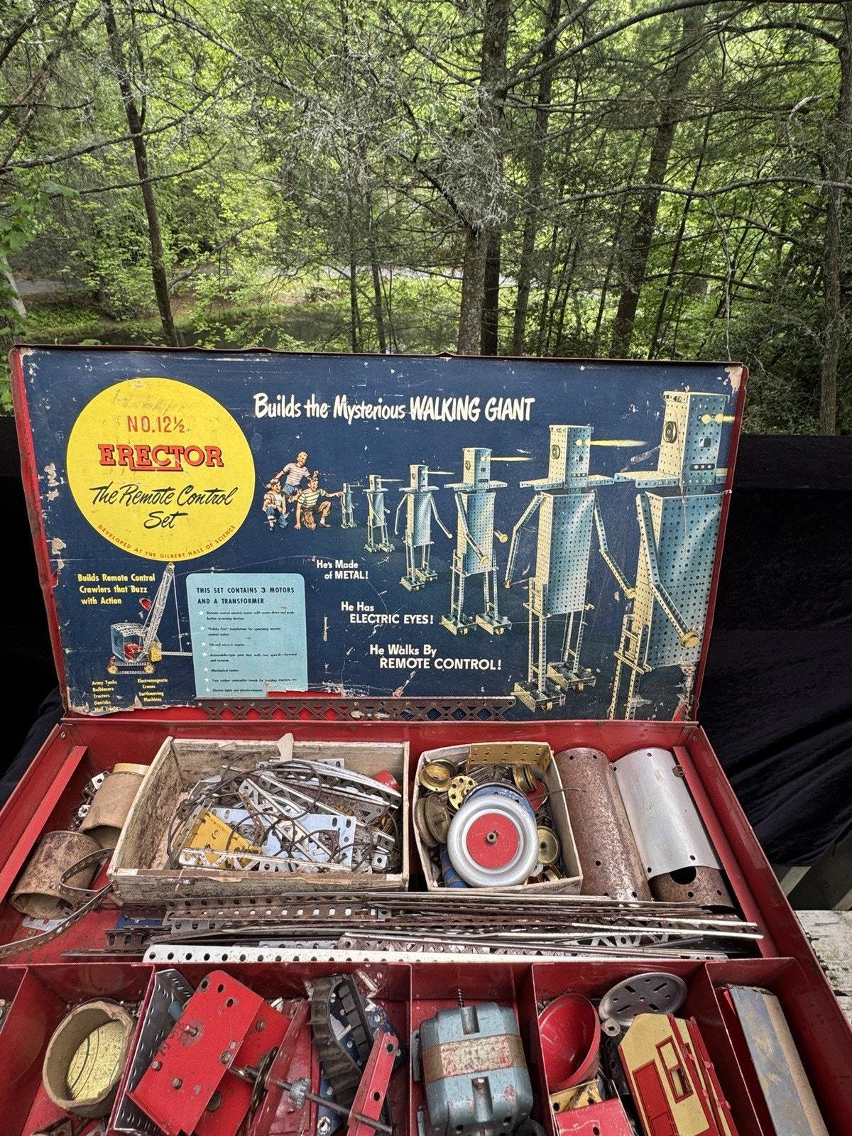 Rare 1949 #12 1/2 AC Gilbert Erector Set 2 Level Metal Case Loaded With ...