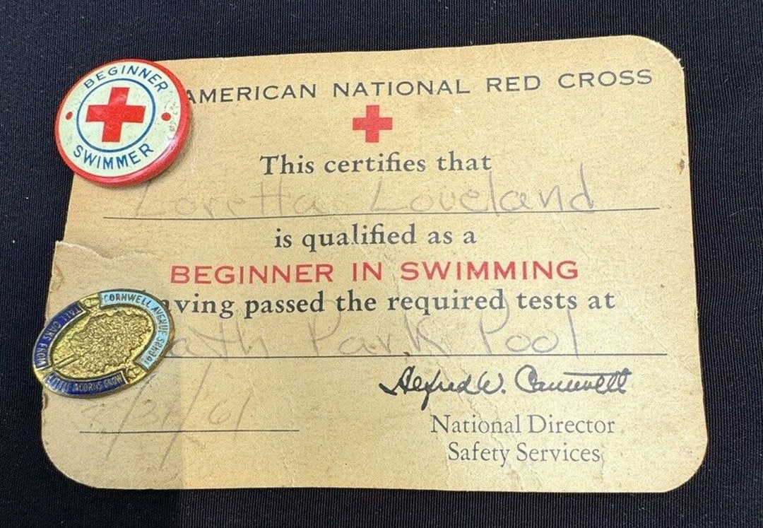 1961 American Red Cross Swimmers Card With Pinback & Cornwell Ave ...