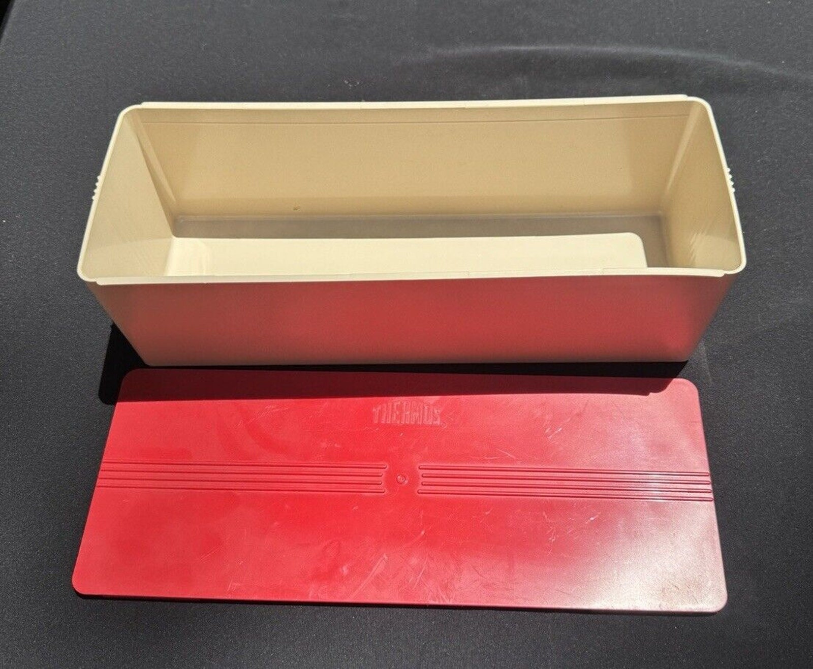 Vtg 1950’s Camping Thermos Red & Tan Sandwich Bread Box Plastic Lid ...