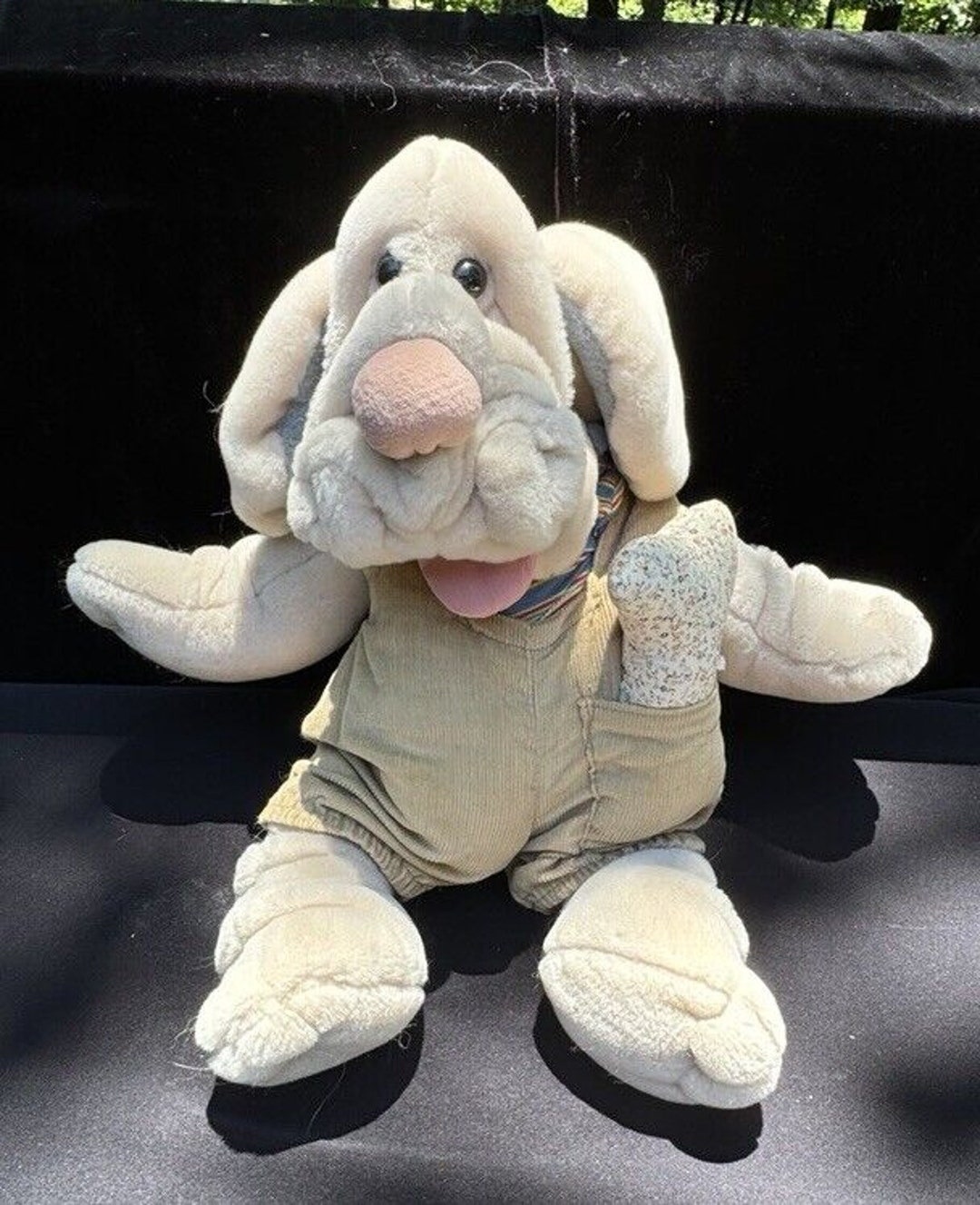 Ganz Wrinkles Plush Dog Hand Puppet 16 With Bone in Pocket Leather Tag ...