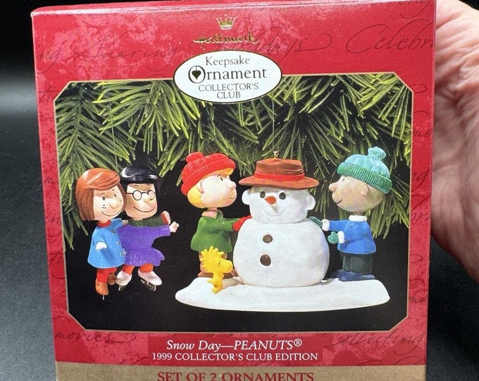 New Peanuts Gang Snow Day 1999 Hallmark Collector's Club Ornament Set ...