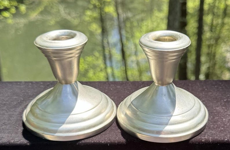 Vintage Set of 2 Pewterlite FB Rogers Pewter Candle Holders With Tags ...