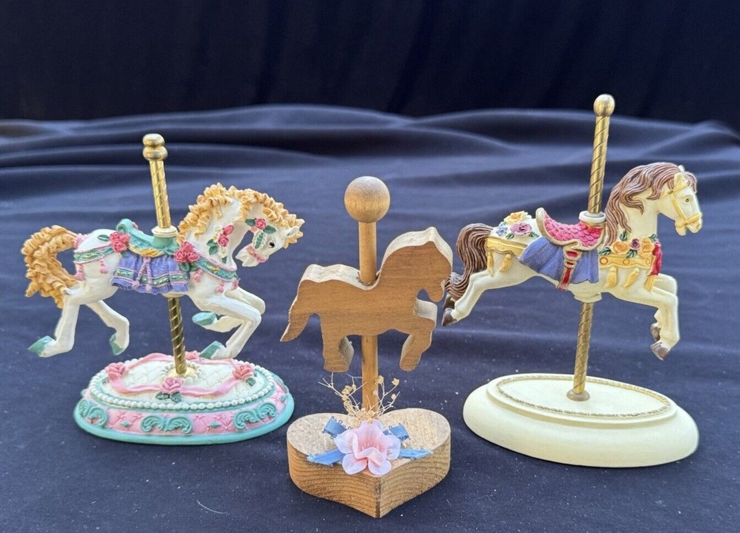 3 VTG 1980’s Carousel Horse Figurines Porcelain & Wood -estate Sale EUC ...