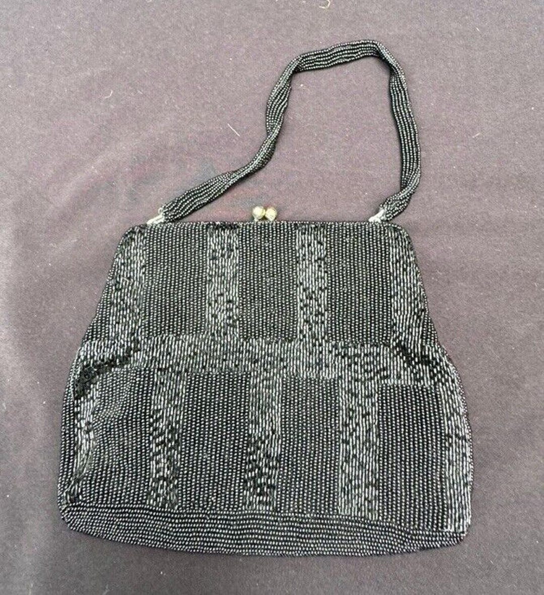 Stunning Vintage Richere Black Beaded Purse Clutch Beaded Strap High ...
