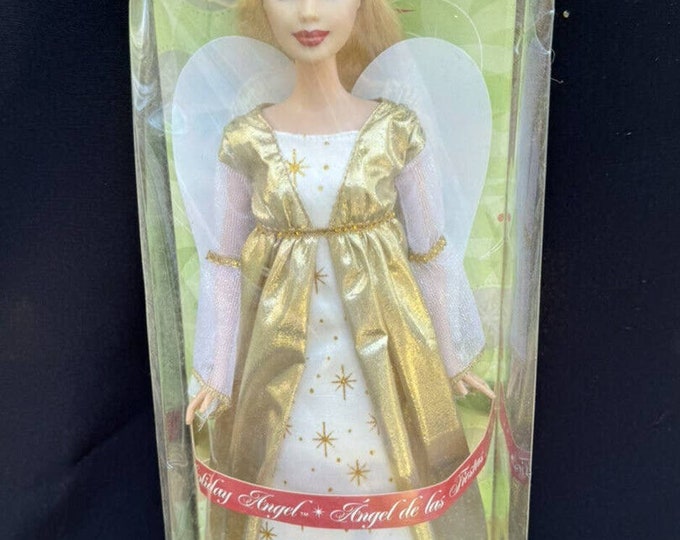 Christmas Holiday Angel Blond Barbie Doll Mattel 2004 Wings Gold Gown ...