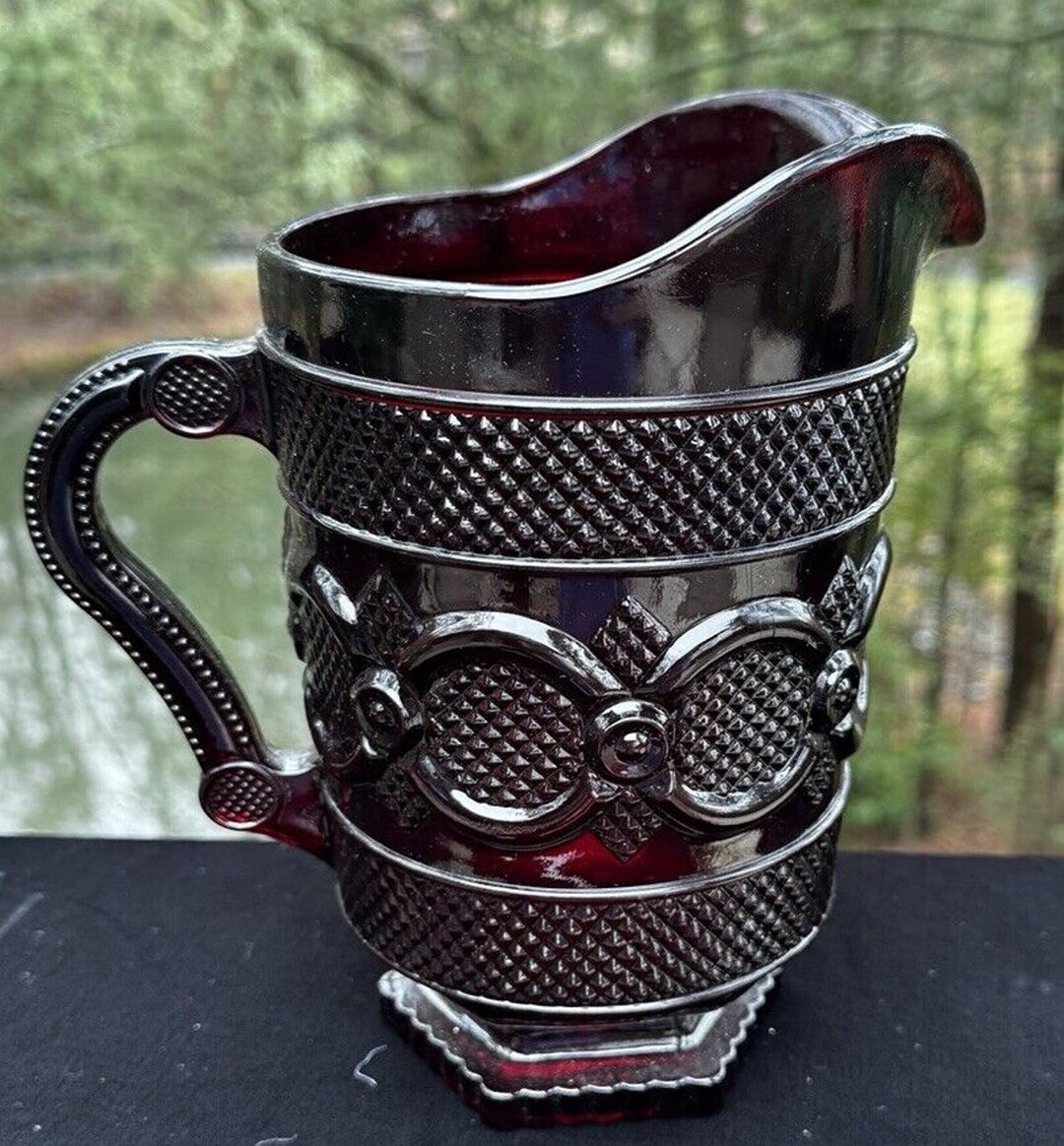 Avon 1876 Cape Cod Ruby Red Glass Large 46 Oz Handled Water Pitcher ...