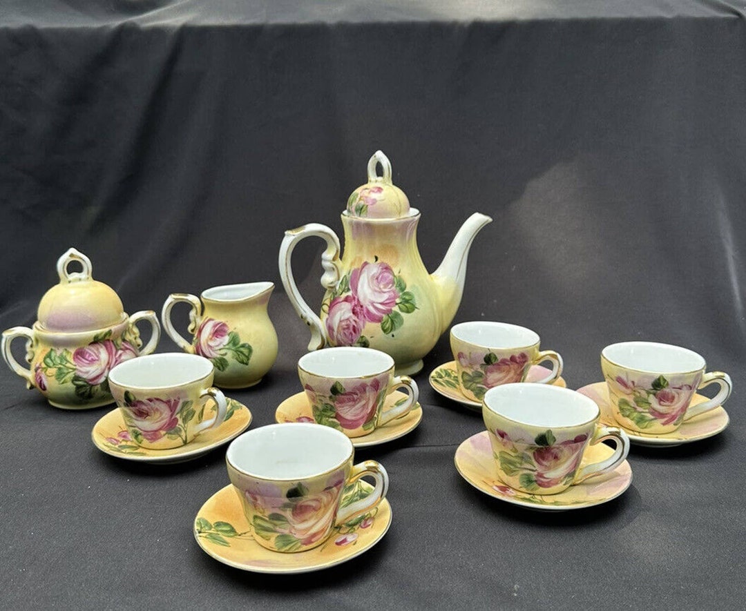 LIMOGES China MINIATURE Tea Set Yellow Pink Roses COTTAGE 17 Pcs - Etsy