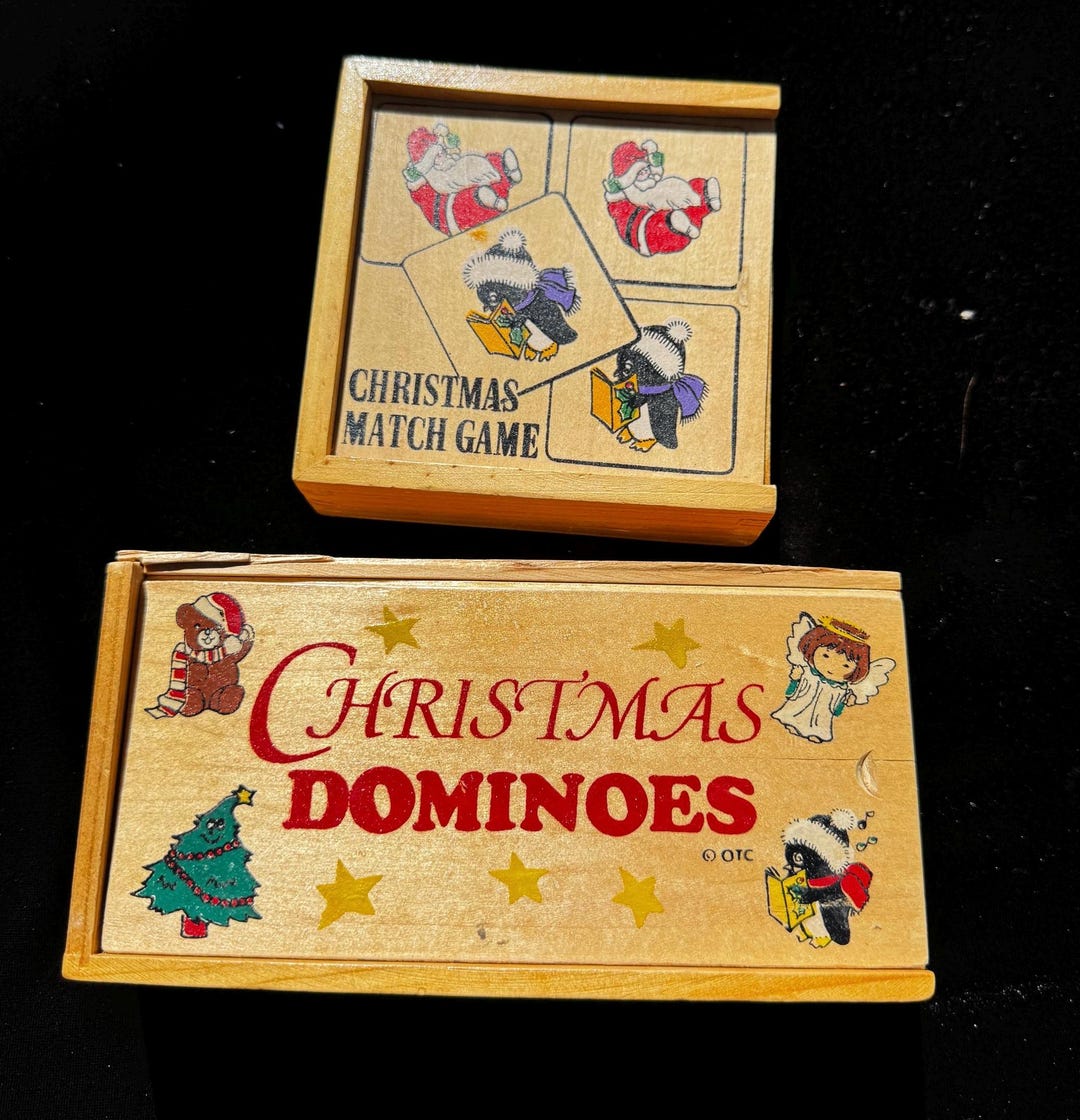 Adorable Vintage Holiday Toy Wood Christmas Match Game & Dominos -A25 ...
