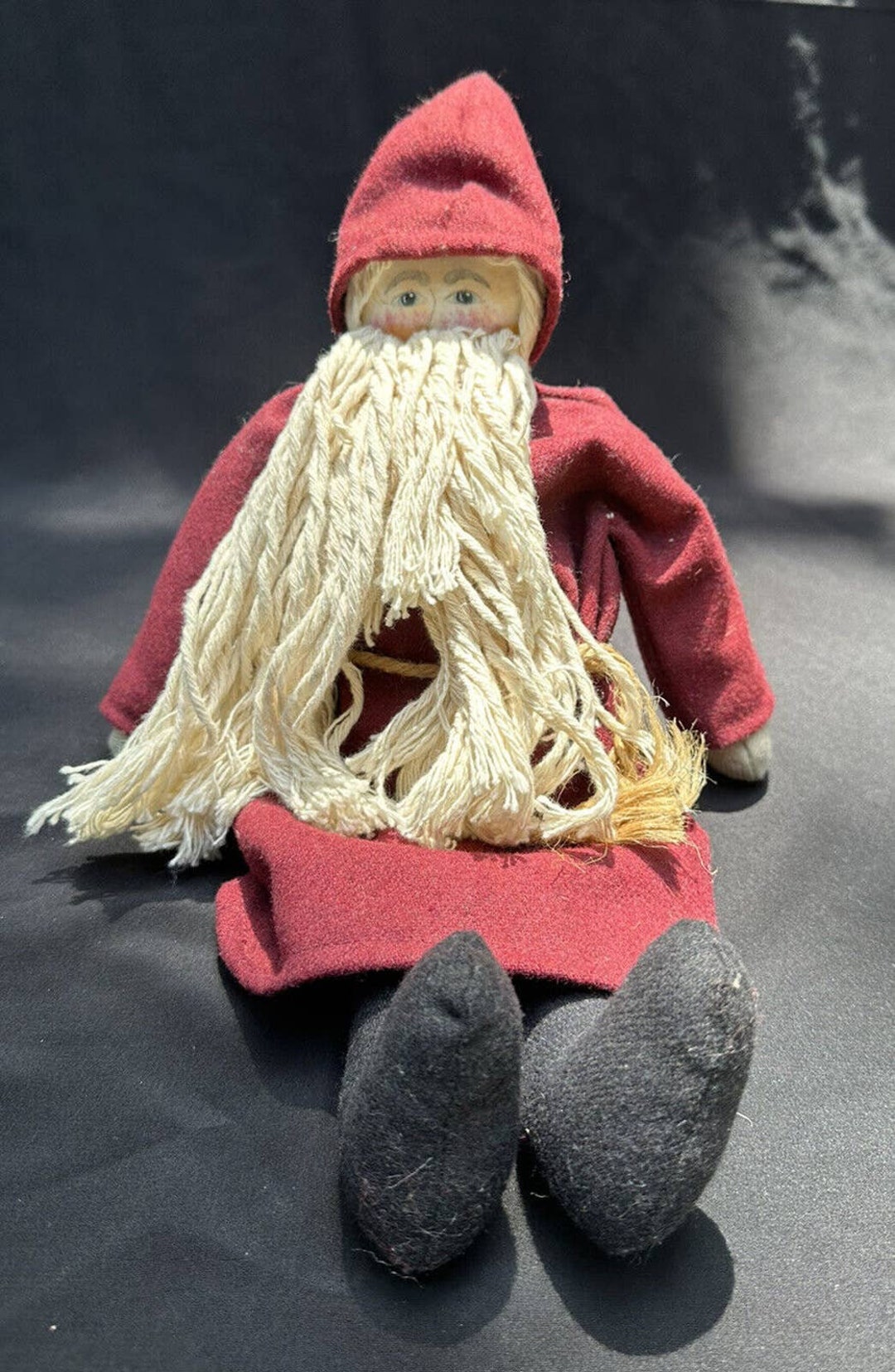 1987 Signed Handmade Folk Art Craft Cloth Santa Claus Rag Doll W Mop ...