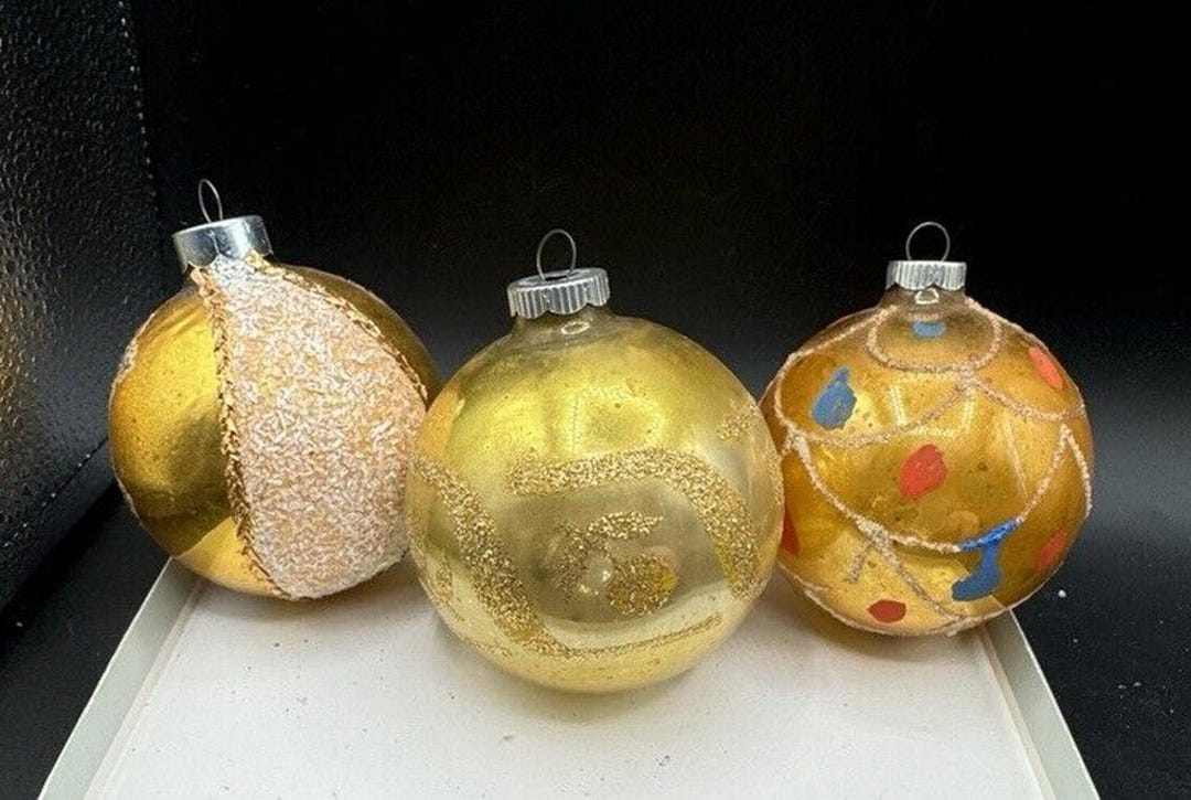 3 Jumbo Vintage Shiny Bright Christmas Ornaments Mercury Glass Micah ...