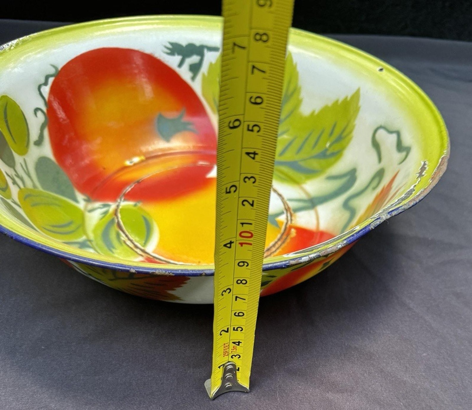 Vintage Enamelware Bowl MCM Mid Century Orange Fruit Kitsch Farmhouse ...