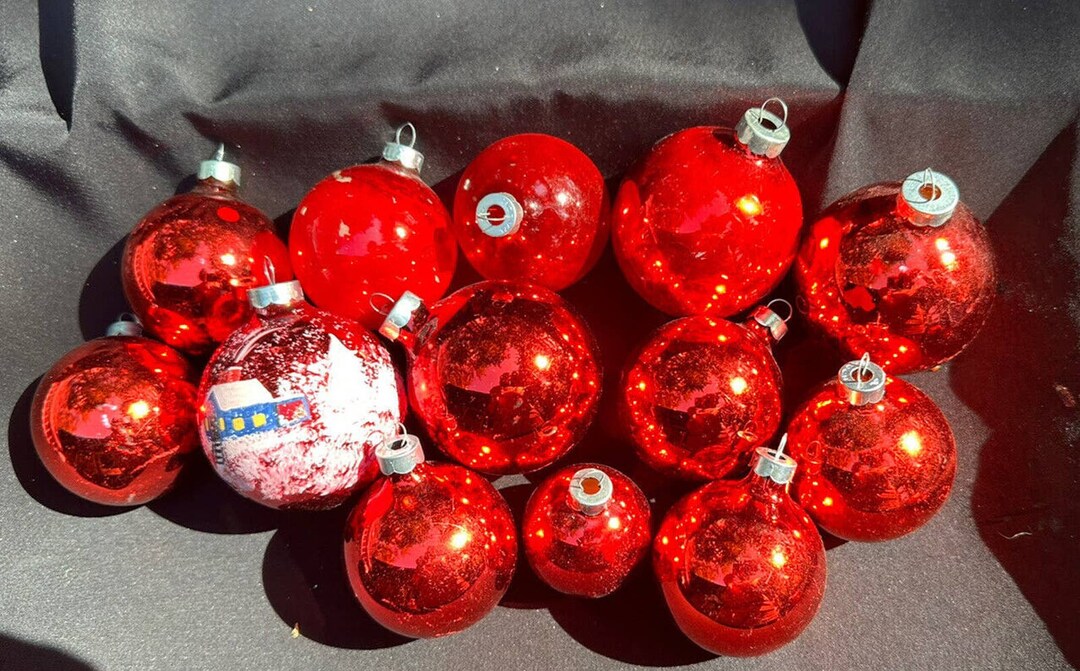 Rare Vintage 13pc Christmas Tree Mercury Glass Ornaments Rauch USA -CH2 ...