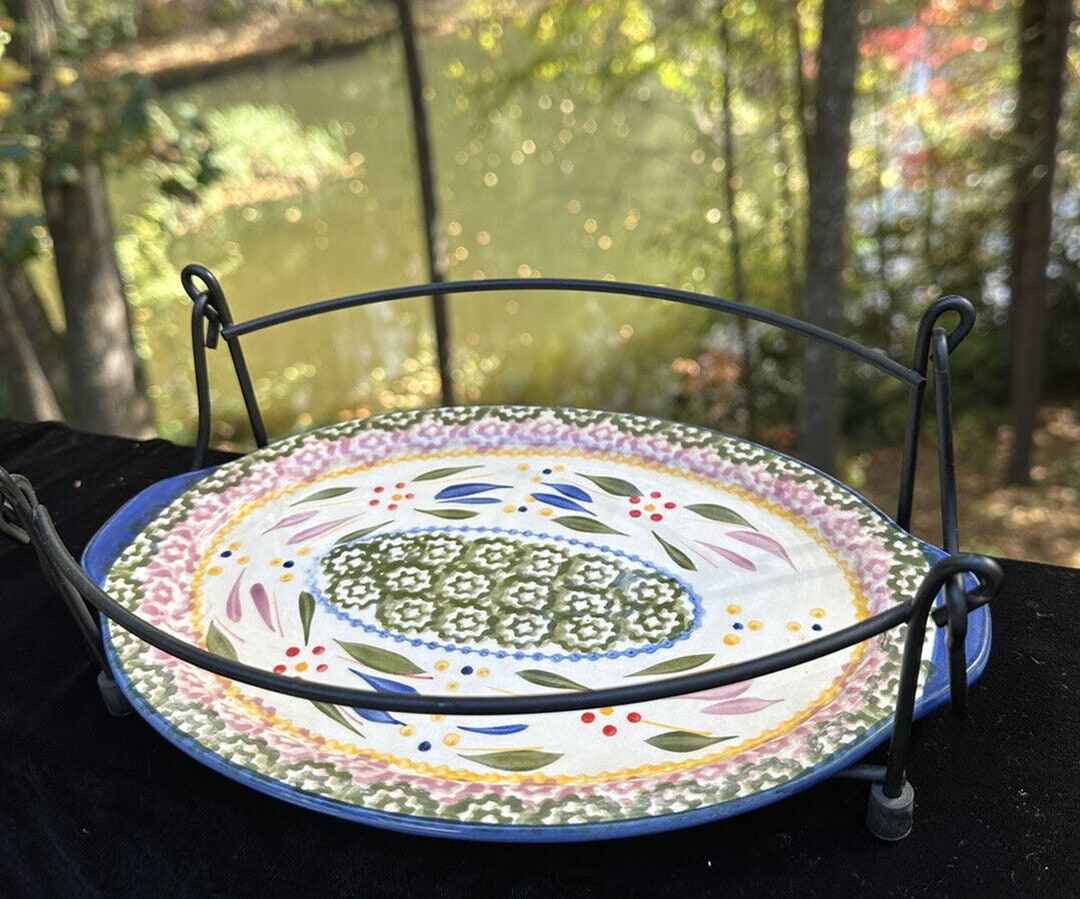 Temptations Old World Pattern Serving Plate 12" Black Metal Carrier ...