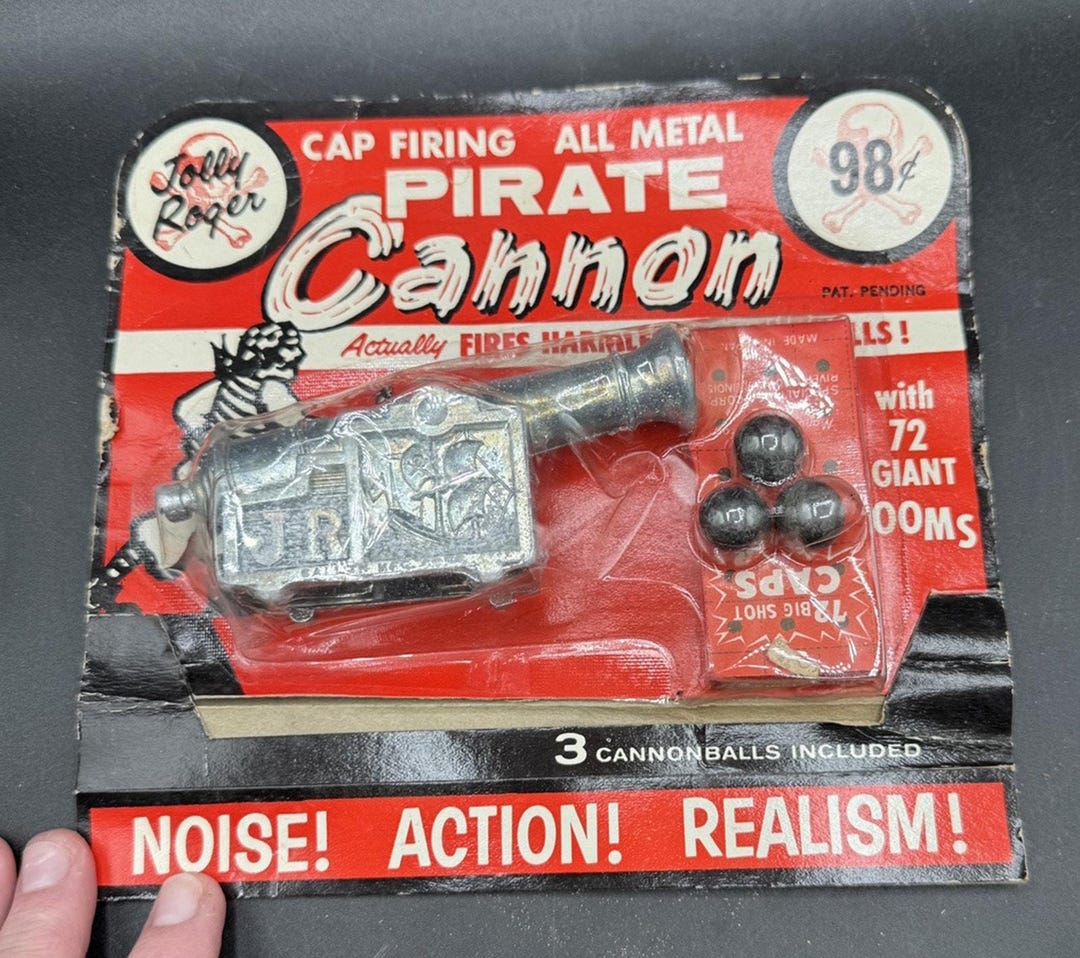 New 1950’s Callen Manufacturing Jolly Roger Metal PIRATE Cannon MIB ...