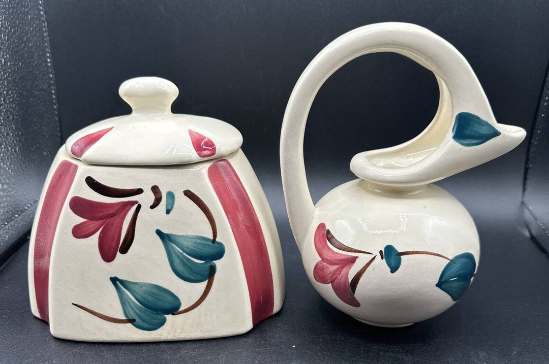 1940s Purinton Slip Ware Handpaint Pottery Ivy Red Blossom Canister ...